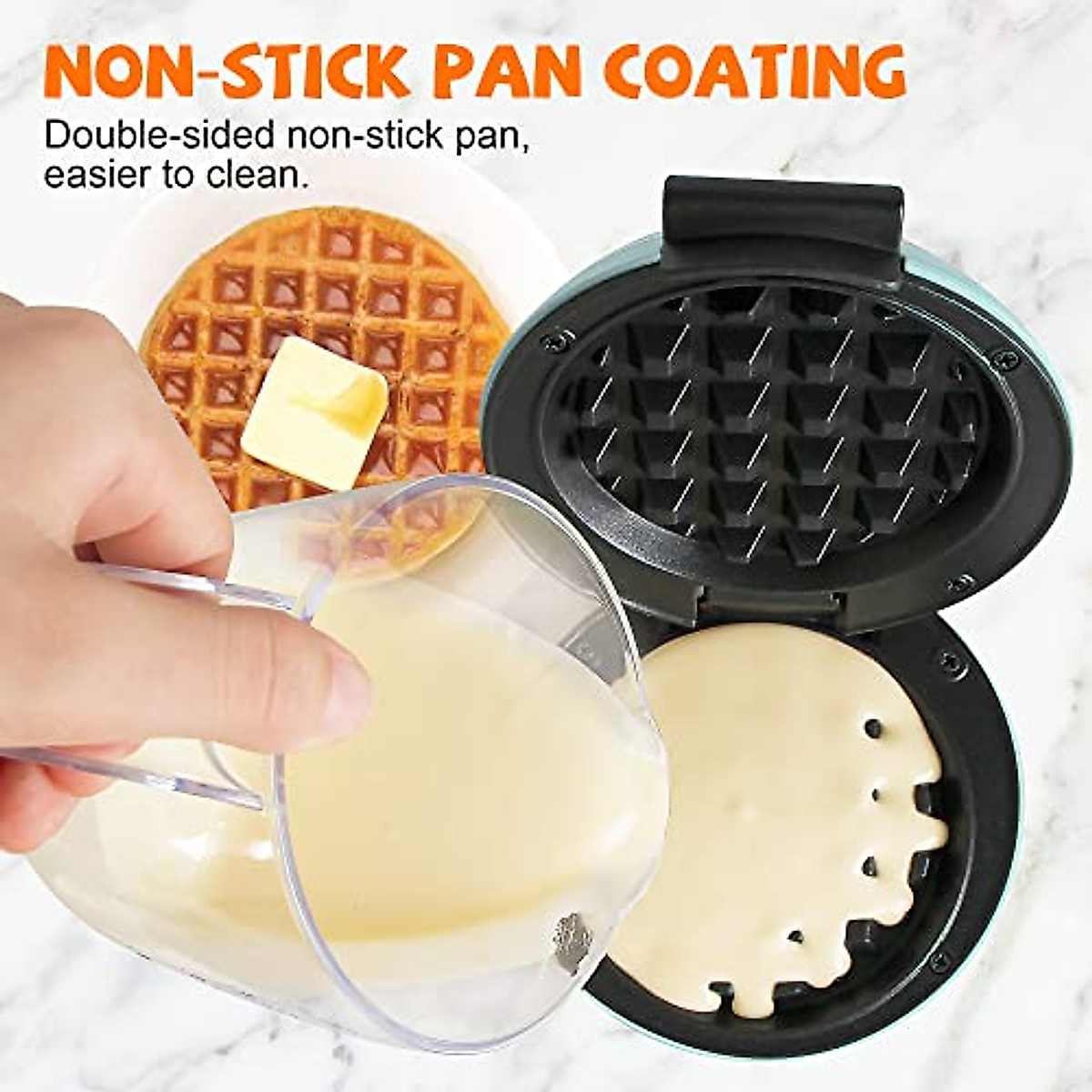 CROWNFUL Mini Waffle Maker Machine, 4 Inch Chaffle Maker with Compact Design, Easy to Clean, Non-Stick Surface, Recipe Guide Included, Perfect for Breakfast, Dessert, Sandwich, or Other Snacks, Green