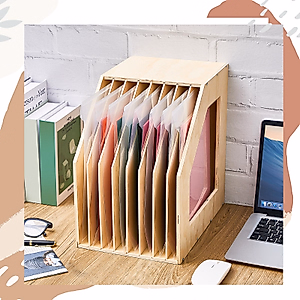 ReliThick 2 Pcs Wood Scrapbook Paper Storage Organizer for Holding 12 x 12 inch Paper Storage Box Album Holders for Vinyl Records Stand 8 Slot Desktop Rack Paper Storage Shelf Portfolio Filing Crate