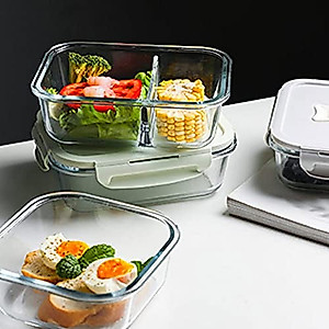GAGALU Metal Lunch Box Divided Glass Fresh Keeping Box for Family, Two Compartments,with Seal Locking Lids