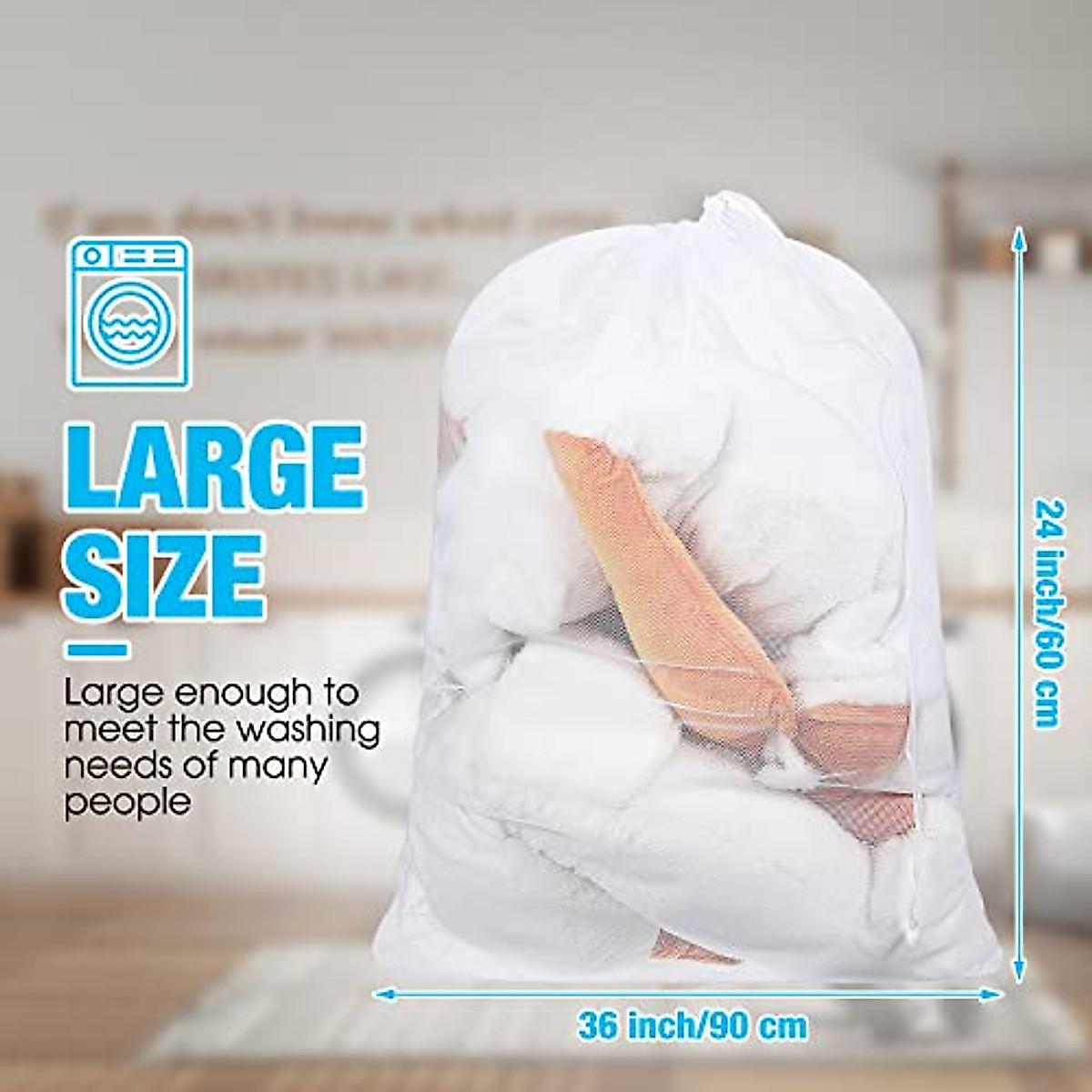 Xinnun 12 Pack Mesh Laundry Bag Drawstring Heavy Duty Bag Bulk, 24 x 36 Inches Durable Machine Washable Storage Bag for Factories, College, Dorm and Apartment Dwellers, White