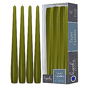 Hyoola Tall Taper Candles - 10 Inch Olive Green Unscented Dripless Taper Candles - 8 Hour Burn Time - 12 Pack