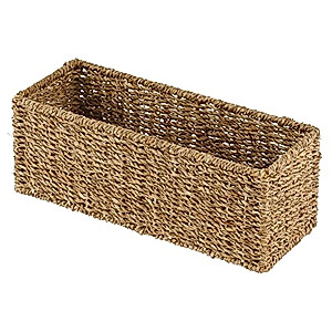mDesign Small Natural Woven Seagrass Bathroom Toliet Roll Holder Storage Organizer Basket Bin; Use on Bathroom Countertop, Toilet Tank Top - Holds 3 Rolls of Toilet Paper - Natural/Tan