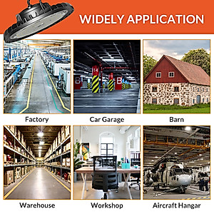 SHINEWOO Linkable LED High Bay Light 150W 21,000lm 5000K Daylight with US Plug 5’ Cable, LED Shop Lights, Waterproof UFO Commercial Warehouse Workshop Garage Factory Area Lighting Fixture, 2 Pack