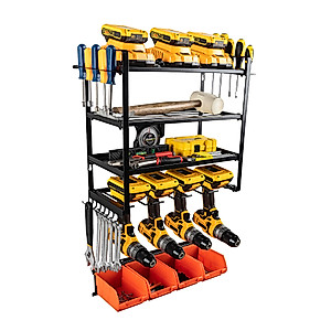 Eolo Power Tool Organizer Wall Mount With Pegboard Bin Rack - Drill Holder Wall Mount - Tool Rack Wall Mount - Drill Holder Wall Mount With Storage Bins - Drill Organizer Wall Mount With Pegboard Bins