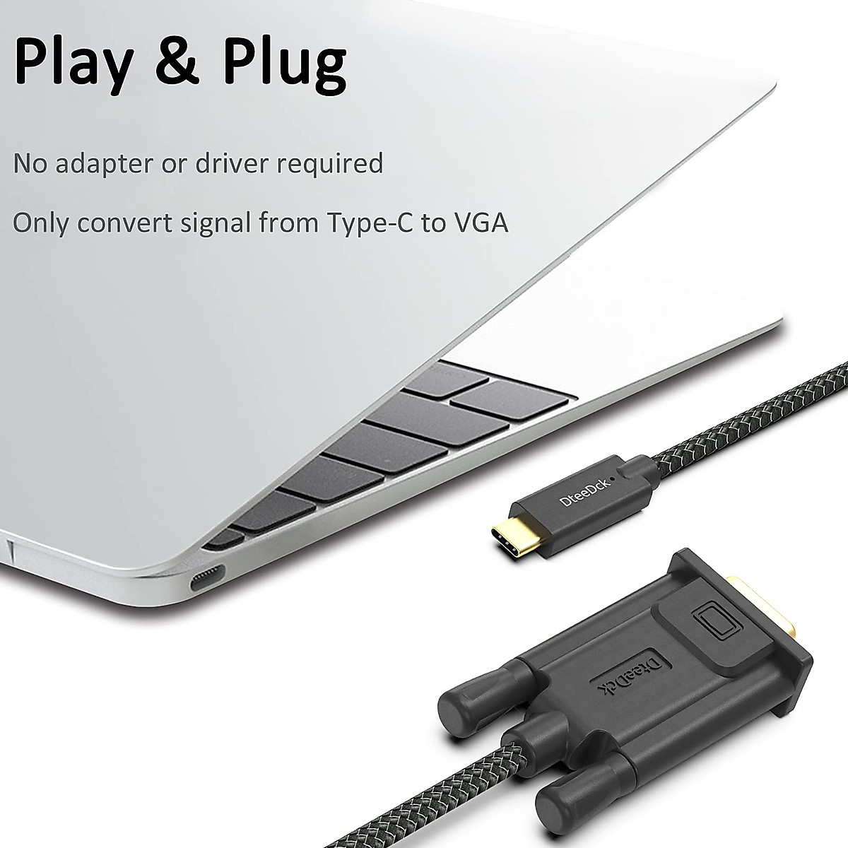 DteeDck USB C to VGA Cable 6 ft, USB Type C (Thunderbolt 3) to VGA Cable Sturdy Braided for USB 3.1 Devices-Compatible with MacBook Pro, iPad Pro Galaxy S10/S9/S8, Surface Book 2, Dell XPS, HP Etc