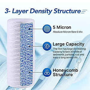 ICEPURE 5 Micron 10”*4.5'' Whole House Sediment String Wound Water Filter Replacement filter for 84637, WPX5BB97P, PC10, 355214-45, 355215-45, WP10BB97P, WP5BB97P, 2PACK