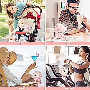 ANKACEPERSONAL 10000mAh Portable Fan Rechargeable, Battery Operated Desk Fan Clip on Fan with LED Light, 3 Modes 360° Rotation Personal USB Small Fan Outdoor Camping Golf Cart Indoor GymOffice, pink