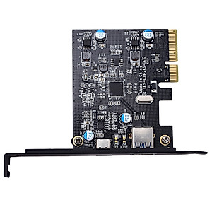TOTOVIN PCI-E PCI Express to USB 3.1 Gen 2 (10 Gbps) Type A+Type C Expansion Card Asmedia Chipset for Windows 7/8/8.1/10/Linux Kernel (Type A+Type C)