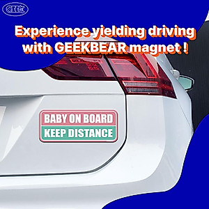GEEKBEAR Baby on Board Car Magnet - Colorful, Reflective, Weather-Resistant - Rectangular 8.7 x 3.5 in (Light Pink/Turquoise)