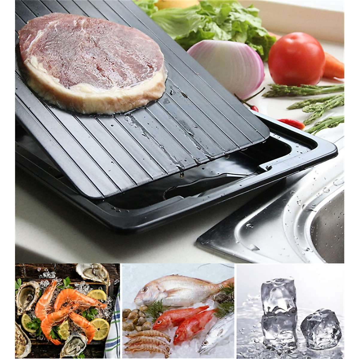 Ace and Olive Meat Defrosting Tray for Frozen Meat with Drip Tray- Meat Thawing Board - Aluminum Meat Thawing Tray for Frozen Meat - Safe Thaw Meat Defroster -Thaw Mat Defrost Tray - Defrosting Mat