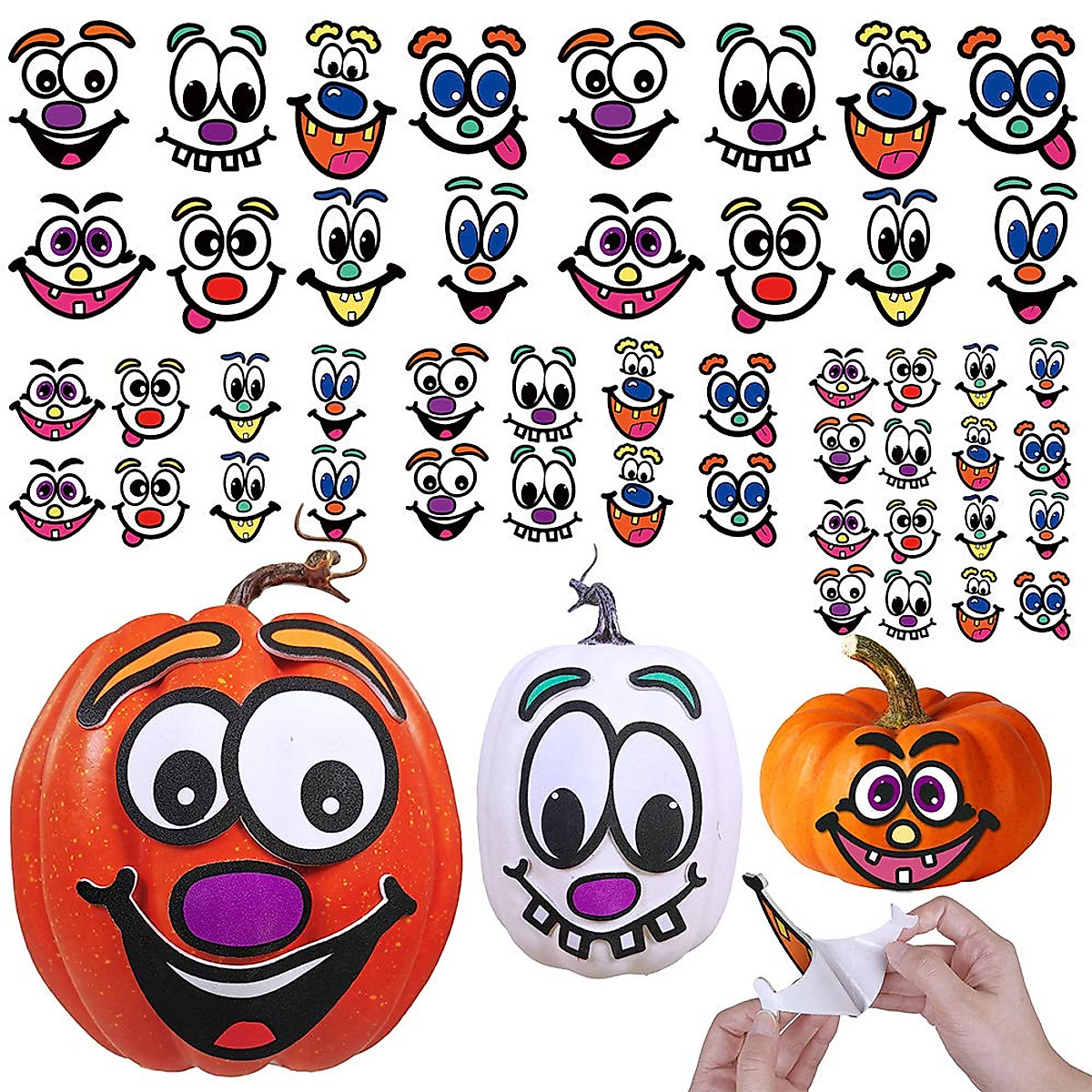 Supla 48 Kits Halloween Funny Face Pumpkin Decorating Craft Kits Decorates 48 Pumpkins Foam Jack-O'-Lantern Self-Adhesive Halloween Stickers for Kids Pumpkins Art Project Classroom Activity