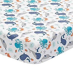 Bedtime Originals Fitted Crib Sheet, Whales Tale Fitted, Multicolor , 28x52 Inch (Pack of 1)