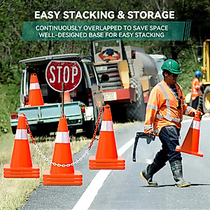 YITAHOME Traffic Cones 18 Inch (12 Pack), with 19.7FT Chain and Reflective Collars, PVC Orange Construction Cones, Safety Cones for Parking Lot, Sports