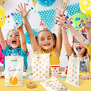 BZaber Boho Sun Party Favor Bag - 50Pcs Sunshine Gift Plastic Bags First Trip Around the Sun Party Favor Bags Groovy Hippie Boho Treat Bag for Kids Sunshine Party Decor Birthday Candy Bags Baby Shower