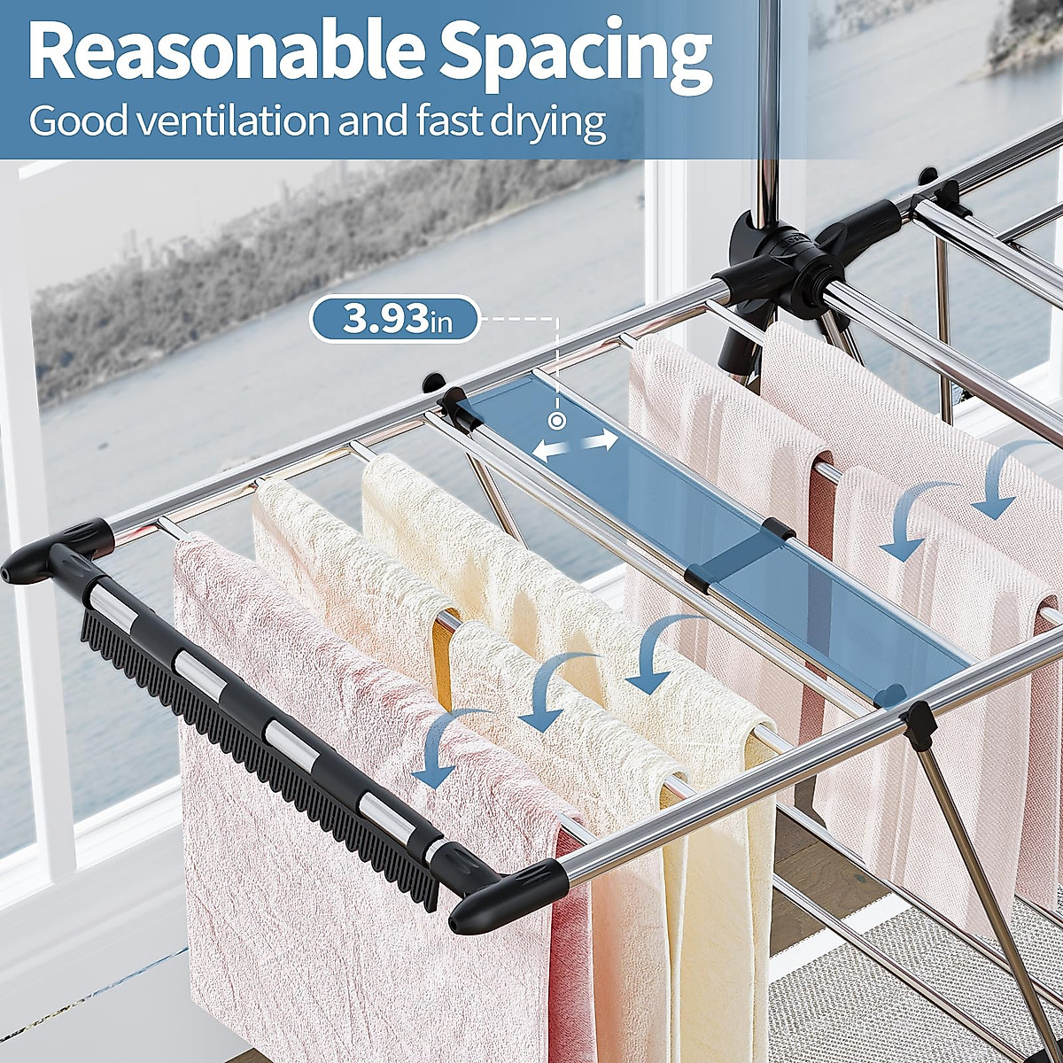 APEXCHASER Clothes Drying Rack with High Hanger, Foldable 3-Level Drying Racks with Shoe Rack, Crossbar and Vertical Rod Laundry Stand with Adjustable Wings