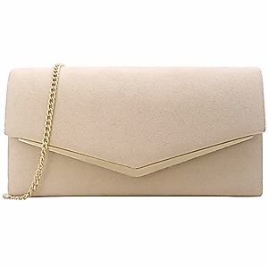 MOJISOLO Faux Suede Women's Evening Clutch Bags for Formal Cocktail Prom Wedding Party Velvet Foldover Purse Nude