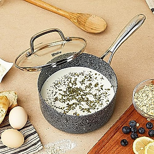 HLAFRG 1 Quart Small Sauce pan with Lid, Ultra Nonstick Sauce Pan with Lid, Small Pot with Lid, Granite Nonstick Saucepan 1 quart, Small Sauce Pot, 1 Qt Pot with Lid, Aluminum Small Pot 1 Quart