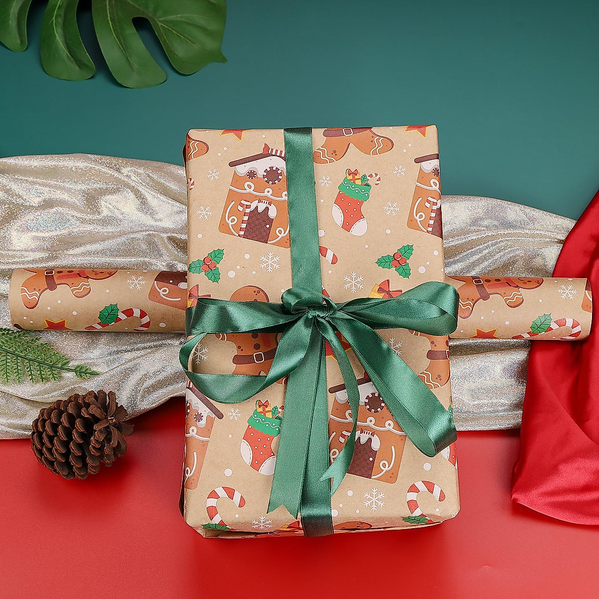 RayofSun christmas wrapping paper,Gingerbread Man gift wrapping paper rolls,kraft gift wrapping paper for people Make the gift more exquisite for celebrating Christmas (pack of 1:17 in x 32 ft)