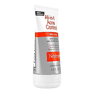 Neutrogena All-In-1 Acne Control Daily Face Scrub to Exfoliate & Treat Acne, with 2% Salicylic Acid Acne Medication, Exfoliating Acne Facial Scrub for Acne Marks & Breakouts, 4.2 fl. oz, Pack of 3