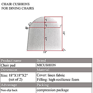 MICUSHION Chair Pads 18x18 Inch for Dining Chairs Set of 2 with Ties Non Slip Washable Seat Cushion with Zipper Indoor Chair Cushions for Kitchen, Khaki