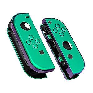 eXtremeRate DIY Replacement Shell Buttons for Nintendo Switch & Switch OLED, Chameleon Green PurpleCustom Housing Case with Full Set Button for Joycon Handheld Controller - Console Shell NOT Included