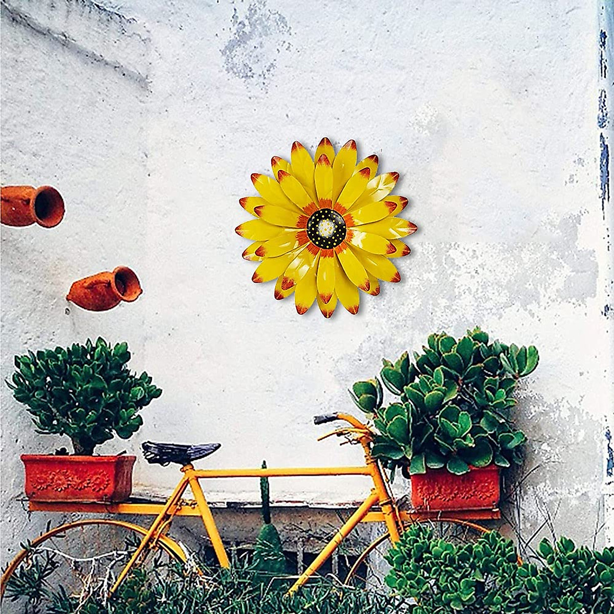 Dotlite Metal Sunflower Wall Art, 12 Inch Large Inspirational Wall Décor Metal Flower Hanging for Indoor Outdoor Home Bedroom Living Room Patio Garden Office, Yellow