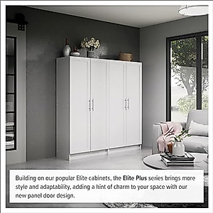 Prepac Elite Storage Accent Cabinet with Panel Doors, White Storage Cabinet, Bathroom Cabinet, Pantry Cabinet with 3 Shelves 16.75" D x 32" W x 65" H
