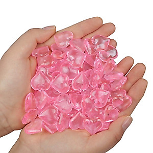 Fangoo 110 Pieces Pink Acrylic Heart Pink Heart Gems Valentine's Day Heart Ornaments for Valentine's Day Decorations Vase Filler Table Scatter Anniversary Wedding Home Decorations(Pink, 8OZ)