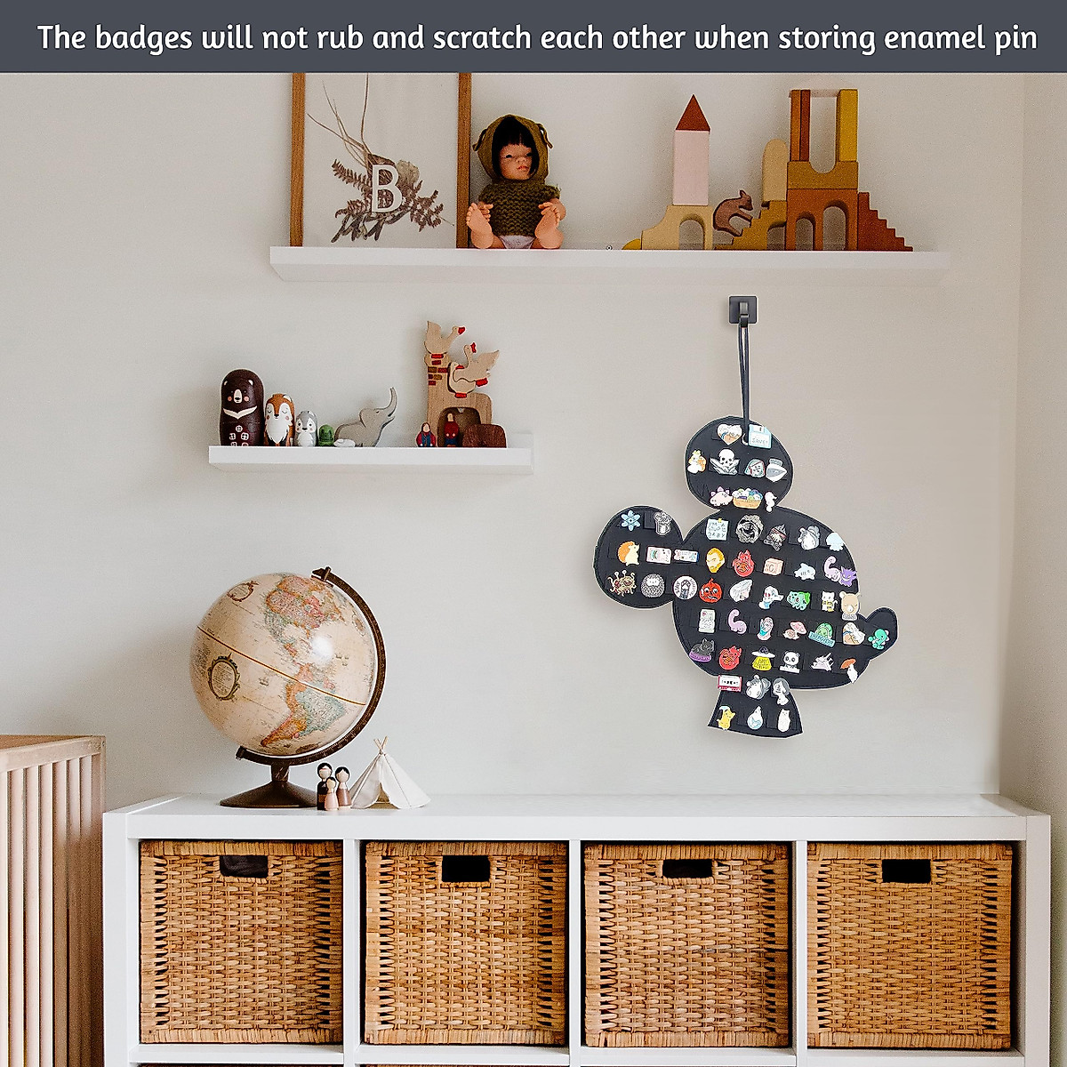 JOYMOMO Hanging Brooch Pin Organizer Enamel Pin Display Cute Cartoon Shape Brooch Pin Display Storage Holder for Brooch Pin(Without Accessories) (black-mouse)