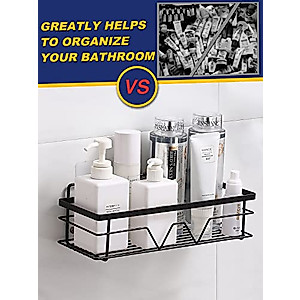 GOJUSO 6-Packs Bathroom Shower Shelves 2 Size Caddy Hair Dryer Holder Wall Mounted Toothbrush Holder Phone Stand for Desk No Drilling Hanging Wall Mount Bathroom Accessories