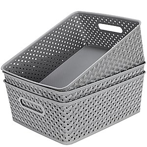 MaxGear Organization and Storage 3 Packs, Plastic Storage Bins Organizer Bins, Woven Baskets for Storage, Plastic Baskets with Handles Storage Baskets for Organizing, Basket Organizer for Home, Large