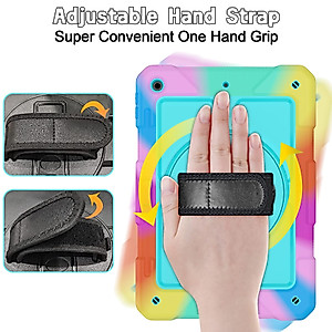 LTROP Case for iPad 9th/ 8th/ 7th Generation (2021/2020/2019), Shockproof 10.2” iPad Cover with Shoulder Strap Pen Holder Swivel Stand, Aqua Teal