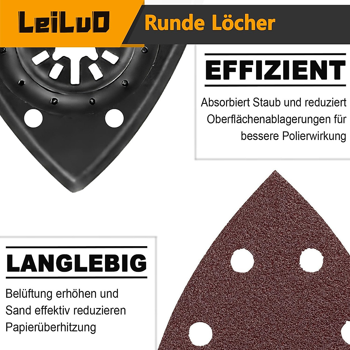 LEILUO 127 Pcs Oscillating Tool Sanding Pad Kit 2Pcs 3-1/2 Inch Triangle Sanding Pads 2Pcs Fingertip Sand Pad 120Pcs Sandpaper 3Pcs Adapters Compatible with DeWalt Dremel Milwaukee and More