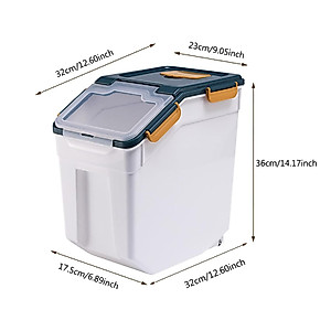 PENCK Large Flour Storage Container 25lbs, 2 Pack Airtight Rice Dispenser, BPA Free Plastic Cereal Grain Organizer Dog Cat Food Bin with Measuring Cup&Scoop for Kitchen Counter Top(Blue)