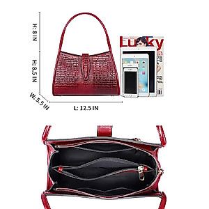 PIJUSHI Designer Shoulder Purses Crocodile Handbags for Women Leather Hobo Shoulder Bags (68022 Red)