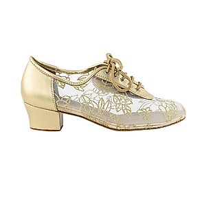 Very Fine Dance Shoes - Ladies Practice, Cuban Low Heel Ballroom Dance Shoes - 2002-1.5-inch Heel and Foldable Brush Bundle - Light Gold Leather - #79 Mesh - 8