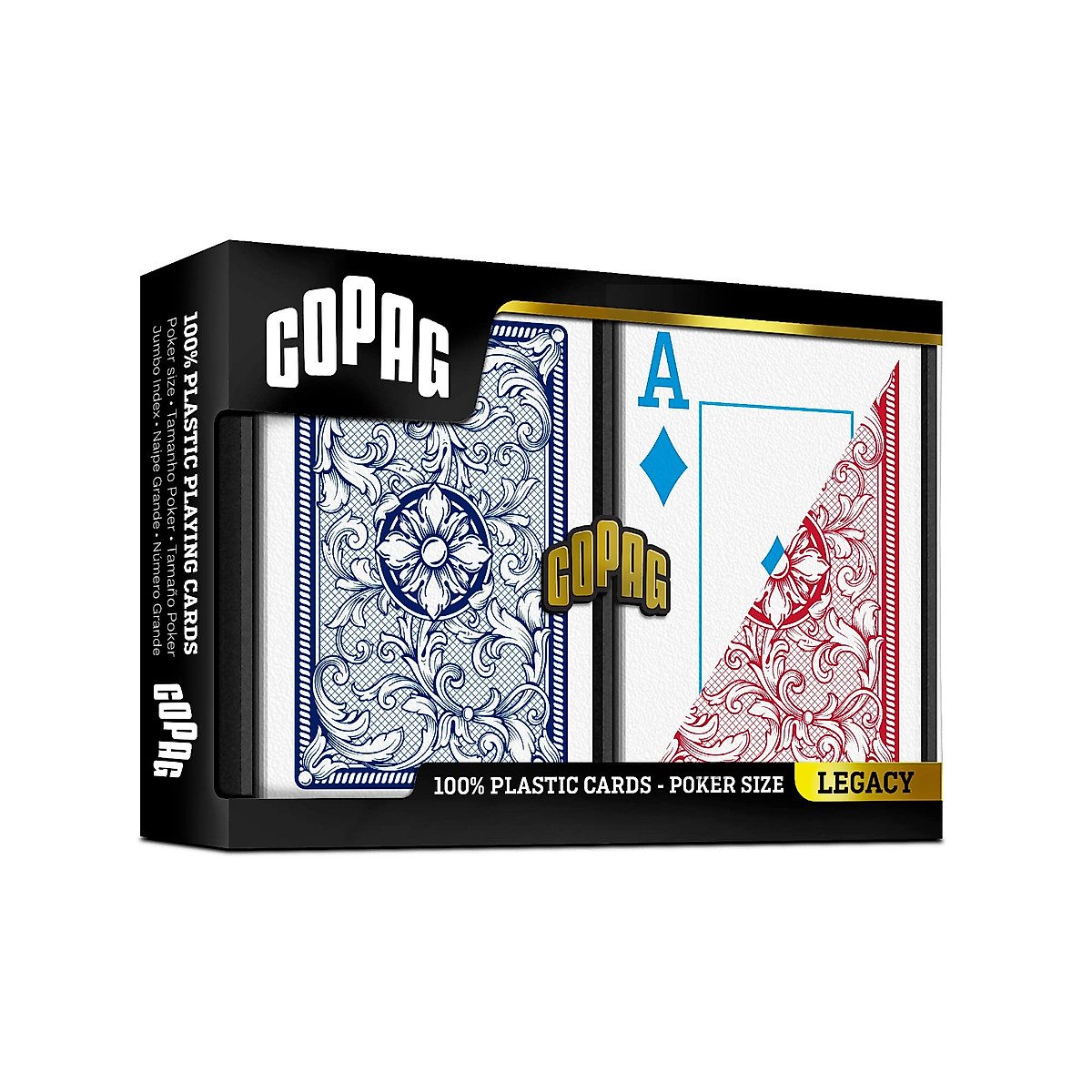 Copag *4-Color Faces* Legacy Design 100% Plastic Playing Cards, Poker Size (Standard) Jumbo Index Red/Blue Double Deck Set