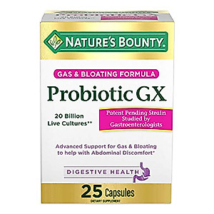 Probiotic, for Occasional Gas and Bloating Dietary Formula by Nature's Bounty, Dietary Supplement, Helps with Abdominal Discomfort, Promotes Digestive Health, 25 Capsules
