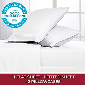 Mellanni King Size Sheets - Iconic Collection Bedding Sheets & Pillowcases - Hotel Luxury, Extra Soft, Cooling Bed Sheets - Deep Pocket up to 16" - Wrinkle, Fade, Stain Resistant - 4 PC (King, White)