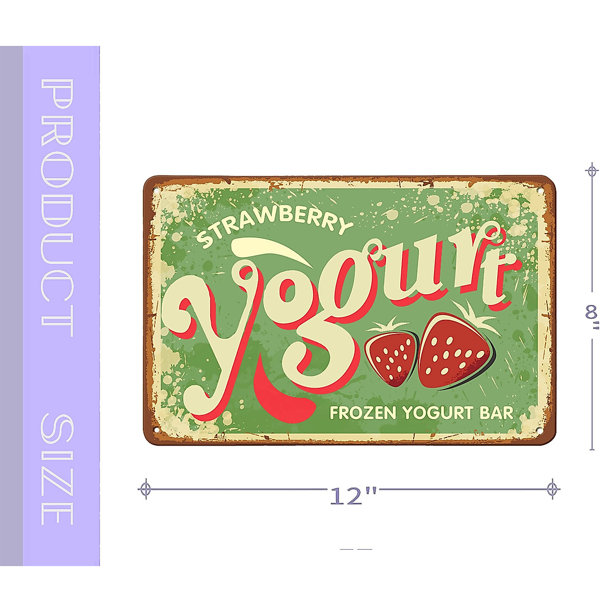 Vintage Metal Tin Sign Yogurt Strawberry Metal Sign Metal Plaque Bar Pub Retro Wall Decor Poster Home Club 8X12inches