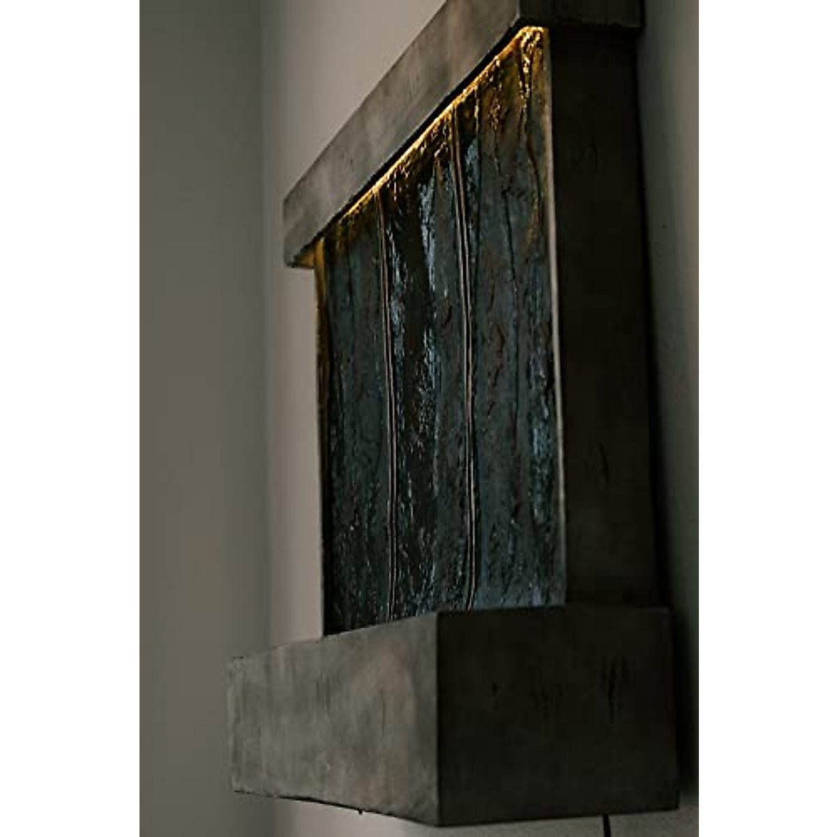 XBrand Polystone Wall Water Fountain with Warm Light and Splash Guard, Indoor Outdoor Wall-Mounted Fountain, Relaxing Décor for Home Patio Garden Backyard, 29.5 Inch Wide, Natural Stone and Green