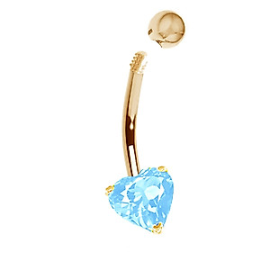 Ritastephens 14k Solid Yellow Gold Genuine Blue Topaz Heart Belly Button Navel Ring Body Art
