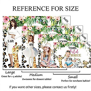 Mocsicka Young Wild and Three Backdrop Girls Safari Theme 3rd Birthday Party Decoration 7x5ft Pink Floral Leopard Photo Background for Birthday Banner (7x5ft (82x60 inch))