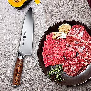 TUO Chef Knife- Kitchen Chefs Knife - High Carbon German Stainless Steel Cutlery - Rust Resistant - Pakkawood Handle - Luxurious Gift Box Included - 7 - Fiery Phoenix Series