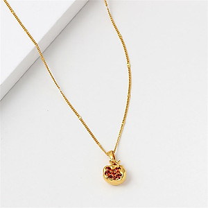 ZEBRAGO Premium Cubic Zirconia Inlay Red Pomegranate Pendant 18k Gold Plated Stainless Steel Necklaces for Women