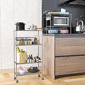 Himimi 6-Tier Wire Shelving Unit with Wheels, Height Adjustable, Heavy Duty Standing Storage Shelf with Hook for Bathroom Kitchen Garage Bedroom Silver Grey