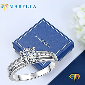 MABELLA Solid 925 Sterling Silver Solitaire Round Clear Cubic Zirconia Rings Engagement Ring for Women Size 9