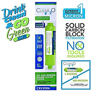Clear2o CRV2001 RV Inline Water Filter - Reduces Contaminants, Bad Taste, Odors, Chlorine and Sediment in Drinking, Cleaning, Showering Water (Green)