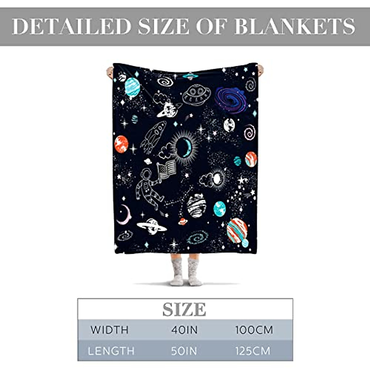 Ultra-Soft Cozy Flannel Fleece Throw Blankets 40"x50", Smooth Warm Fuzzy Plush Blankets for Couch Bed Kids Adults (Galaxy Solar System Astronaut Planets Rocket)
