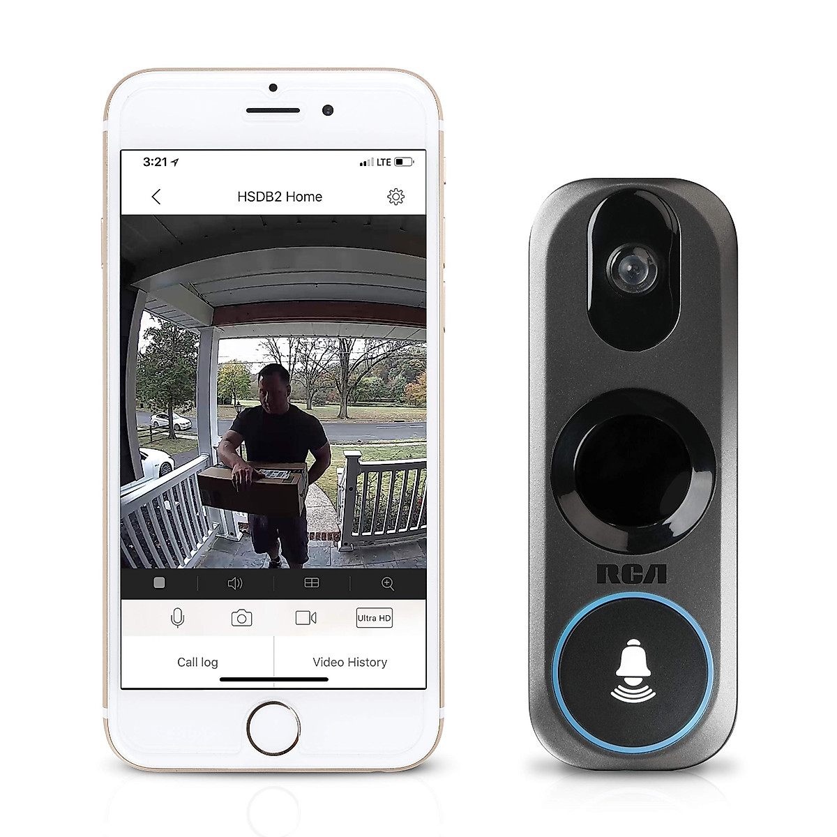 Doorbell Video Ring Security Camera by RCA New and Improved - with Mobile Doorbell Ring, 3MP HD Video, Live Stream, No Recording Storage Fees, Night Vision and Motion Detection